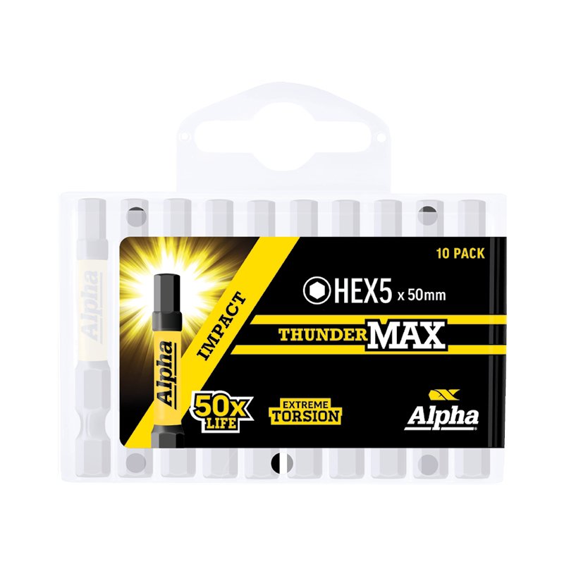ThunderMax HEX5 x 50mm Impact Power Bit Handipack (x10) - Alpha Tools