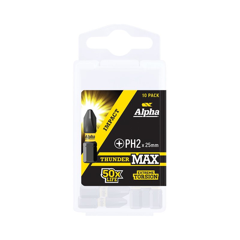 ThunderMax PH2 x 25mm Impact Insert Bit Handipack (x10) - Alpha Tools