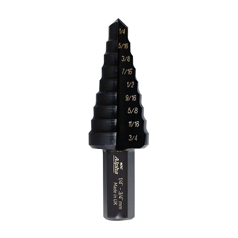 ThunderMax Step Drill Straight Flute 1/4in -3/4in Imperial Carded - Alpha Tools