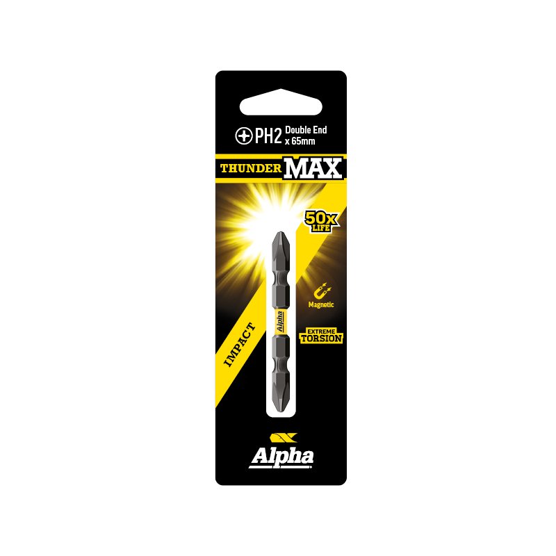 ThunderMax PH2 x 65mm Impact Power Bit D/Ended Carded - Alpha Tools