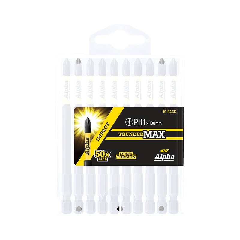 ThunderMax PH1 x 100mm Impact Power Bit Handipack (x10) - Alpha Tools