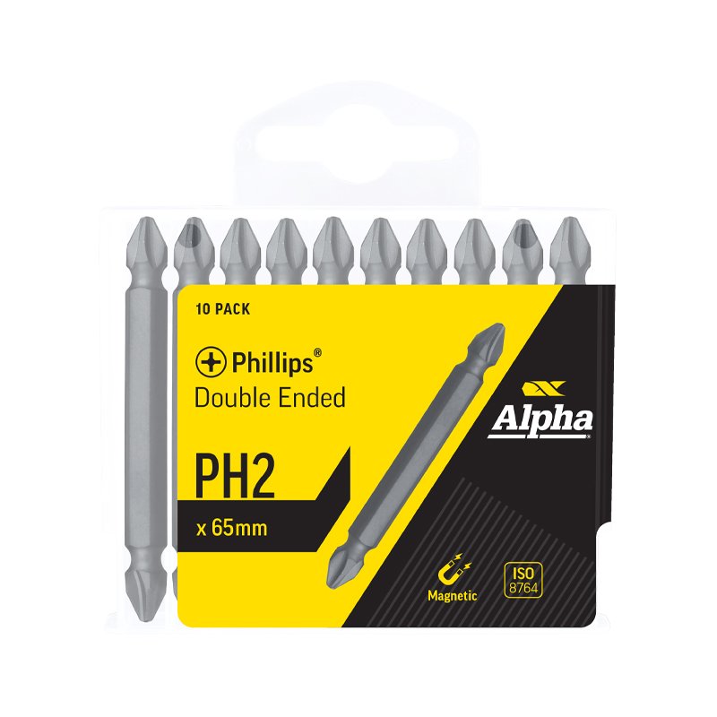 PH2 x 65mm Phillips Double End Bit – Handipack (x10) - Alpha Tools