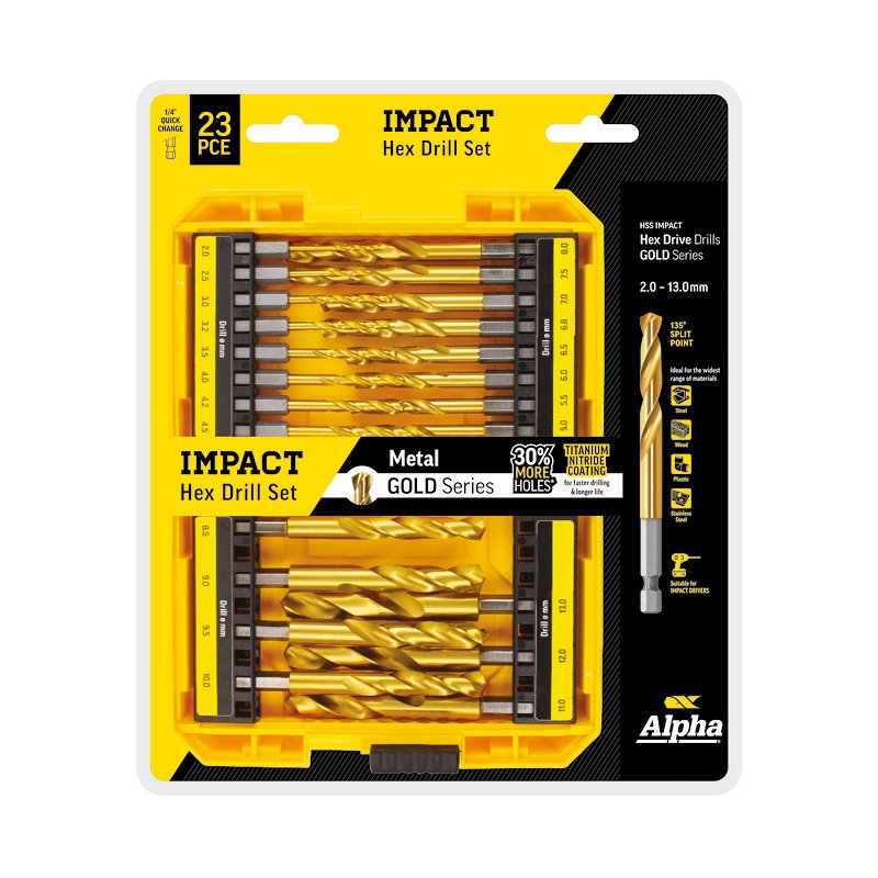 Alpha Gold Series Impact Hex Drill Set 23 Piece - Alpha Tools