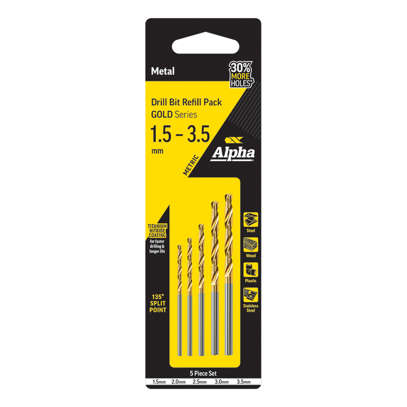 5 Piece | Metric Alpha Gold Series Drill Refill Pack – 1.5- 3.5mm - Alpha Tools