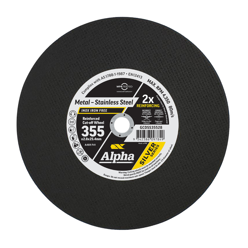 Cutting Disc 355 x 2.8 x 25.4mm Stainless Silver Series Bulk - Alpha Tools